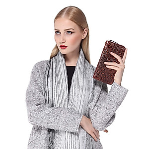 PIJUSHI Designer Genuine Leather Top Handle Shoulder Bag Bundle with Crocodile Leather Wristlet Wallet