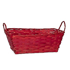 The Lucky Clover Trading Rect Bamboo Utility Basket with Ear Handles - Red 12in