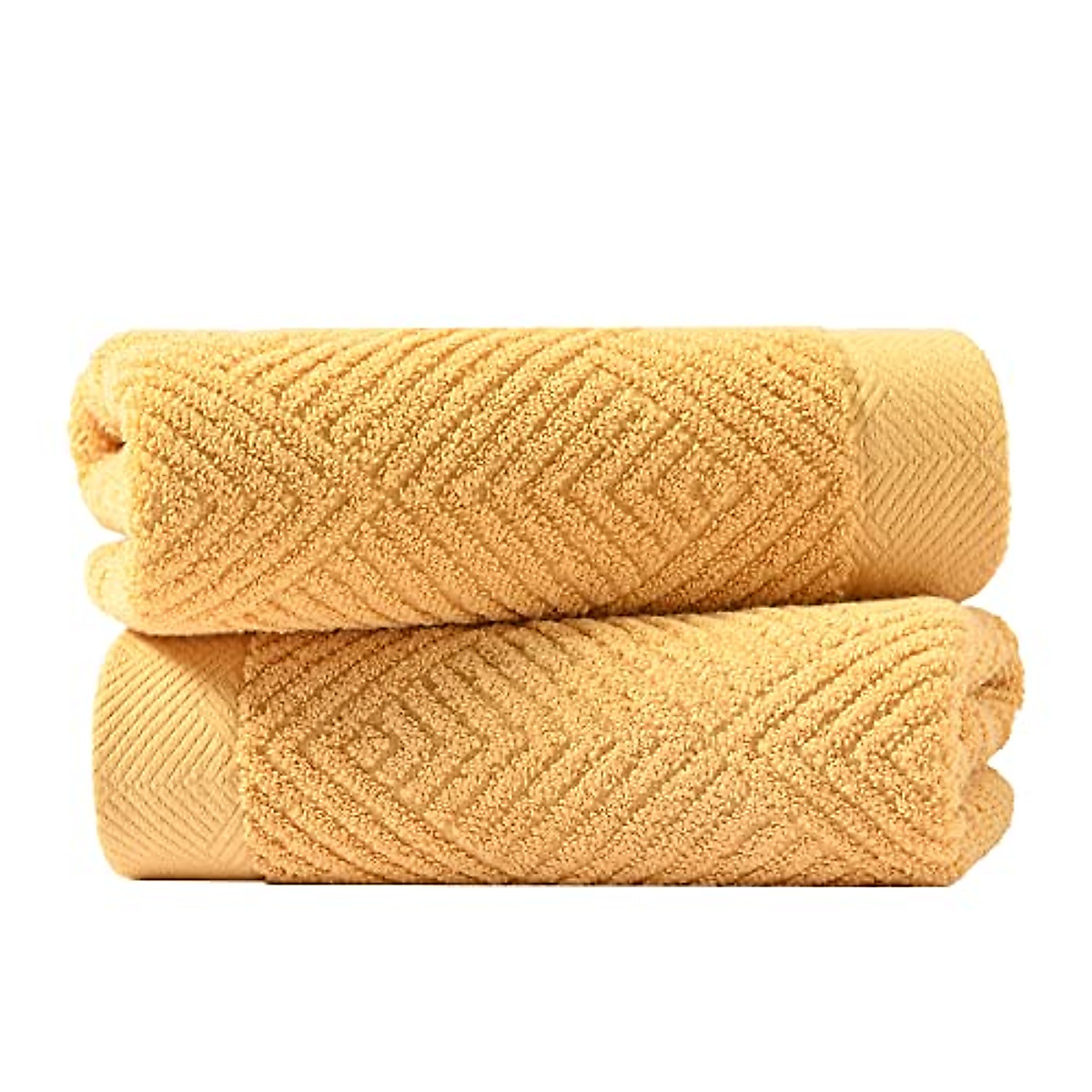 sense gnosis Yellow Hand Towels Set of 2 Striped Weave 100% Terry Cotton Towel Super Soft Highly Absorbent Face Towel for Bathroom 13" X 29"