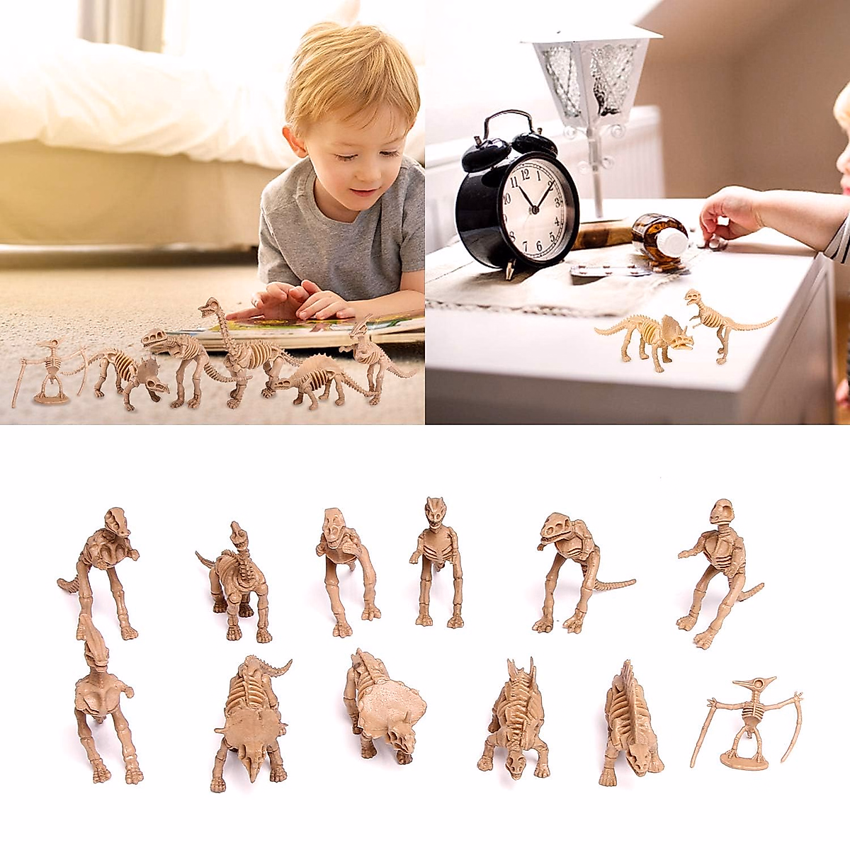 UPINS 30 Pack Dinosaur Fossil Skeletons 3.7 Inch Assorted Dinosaur Skeleton Toy Figures Dino Bones Educational Gift for Science Play Dino Sand Dig Party Favor Decorations