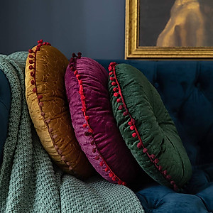 vctops Velvet Soft Round Chair Pads Cute Gradient Pom Pom Indoor Dining Chairs Cushion (Dark Green, Diameter 16")