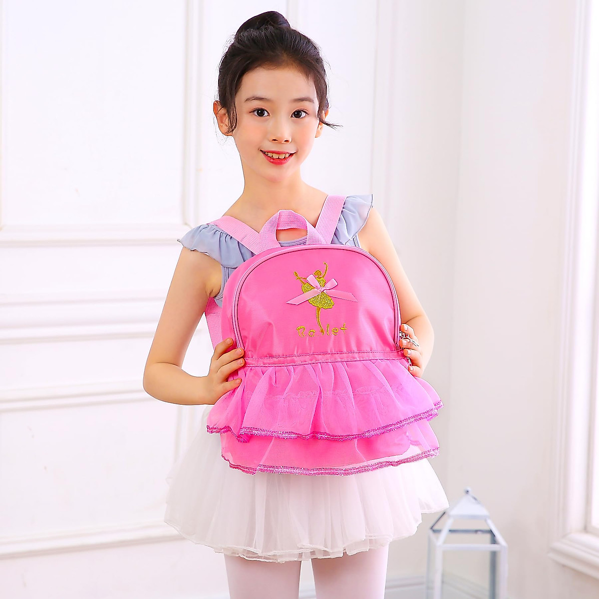 HICCUPfish Cute Ballet Dance Bag Princess Backpack Pink Shoulder Bag Girls (Tutu shoes)