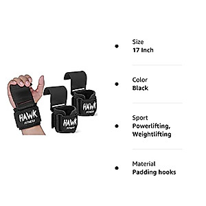 HWK Sports Weightlifting Hooks with Wrist Straps for Men & Women, Black, Padded Lifting Hooks with Heavy Duty Lifting Straps Ideal for Weightlifting, Bodybuilding & Powerlifting Weights up to 700lbs