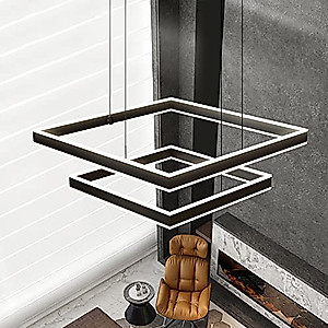 Behsig Modern Chandelier,Modern Led Chandelier,2 Rings Square Chandelier for Living Room,Adjustable Height,Chandelier Lighting Fixture High Ceiling Hanging Dining Room LED Pendant Light