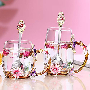 Evecase daisy Flower Glass Mugs Tea Cup with Steel Spoon,Tea Lovers Gifts for Women,Wife,Mom,Female,Friends,Birthday,Mothers Day, valentines day,Christmas