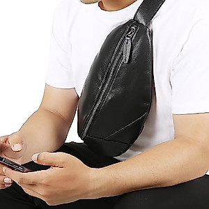 GZRHKJ Crossbody Bags for Women Men, Genuine Leather Small Sling Bag for Women Men，Handmade Chest Bag Shoulder Backpack——Black