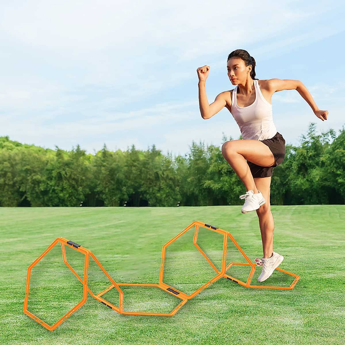 Outroad Speed Agility Training Ladder 6 Rings Set, Agility Footwork Training and Speed Hurdles Ladder, Fitness Equipment Sport Workout Home Gym,Orange