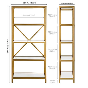 Etta 63'' Tall Rectangular Bookcase in Brushed Brass