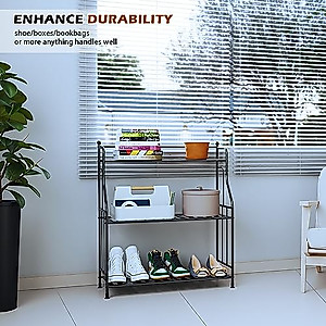 YisanCrafts 3-Tier Shoe Rack for Closet Metal Shoe Organizer for Entryway, Extra Large Capacity Wide Shoe Storage Shelf with Sturdy Wire Grid for Closet Floor, Bedroom, Iron Plate Black