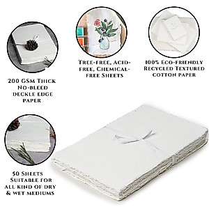 50 Sheets - Rough/Textured Watercolor Paper - 8 X6 inches(150GSM) - Handmade/Deckle Edge Paper Made from Virgin Egyptian Cotton - Off-White by Leather Village