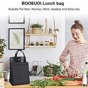 BOOEUDI Insulated Lunch Bag, Lunch Bag for Women Men, Large Adult Lunch Box Tote Bag with Interior Pockets, Reusable Lunch Box for Office, Work, Picnic Beach or Travel, Black