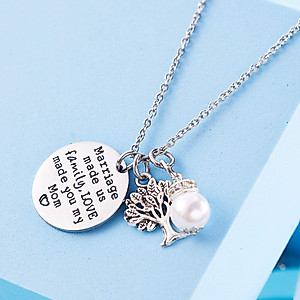 LParkin Mother in Law Gift Stepmom Necklace Mother of The Groom Bride Gifts Marriage Made Us Family Love Made You My Mom Wedding Necklaces