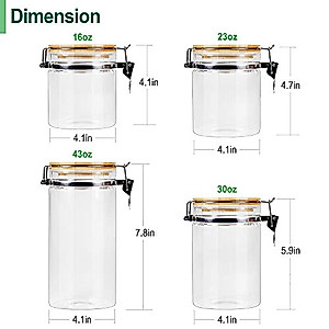 Glass Storage Jars with Airtight Locking Clamp Lids, Airtight Glass Canisters with Locking Lids, Glass Storage Containers with Bamboo Lid, Food Storage Containers, Glass Canister Sets, Set of 4