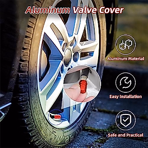 Kewucn 8 PCS Car Tire Valve Caps, Aluminum Alloy Air Caps Cover with Rubber Ring, Corrosion Resistant Airtight Dust Proof Covers, Universal for SUVs, Trucks, Motorcycles and Bikes (Red)