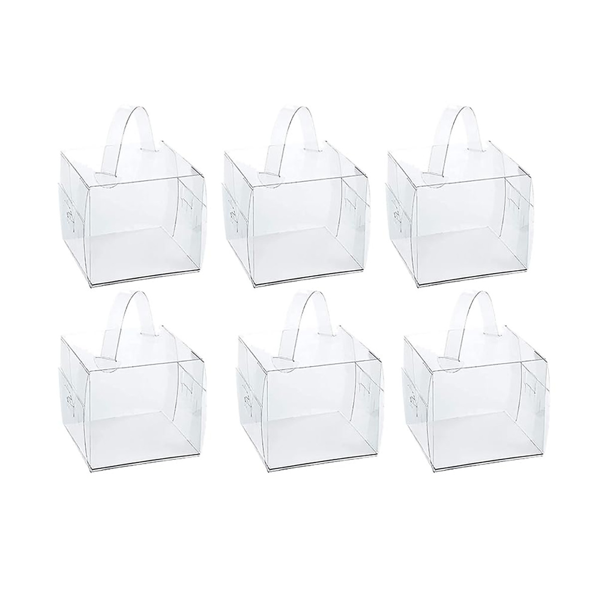 Steedna Clear Cake Box with Handles & Cake Boards 6 Set Mini Cake Containers Small Cake Boxes Cup Cake Holders for Cupcakes, Donuts, Baked Goods (5 inch 5.9“ × 5.9“ × 5.1“)
