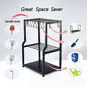 YueTong Garden Tool Organizer Heavy Duty,Yard Tool Tower Rack,Garage Storage Organization for Long Handle Tools,Rake,Brooms,Extra Hooks for Small Shovel,Shear.All Metal,Free Standing.