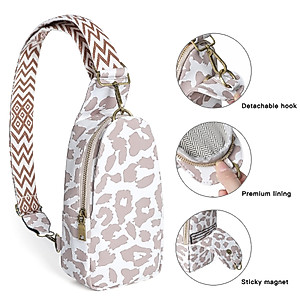 CVRTUM Women Small Crossbody Chest Bag PU Leather Sling Bag Satchel Daypack Hiking Shoulder Backpack for Traveling (Brown)