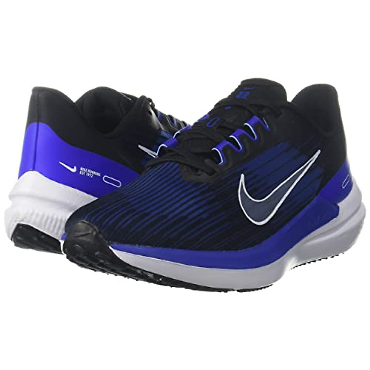 Nike Men's Air Winflo 9 Sneaker, Black White Old Royal Racer Blue, 11