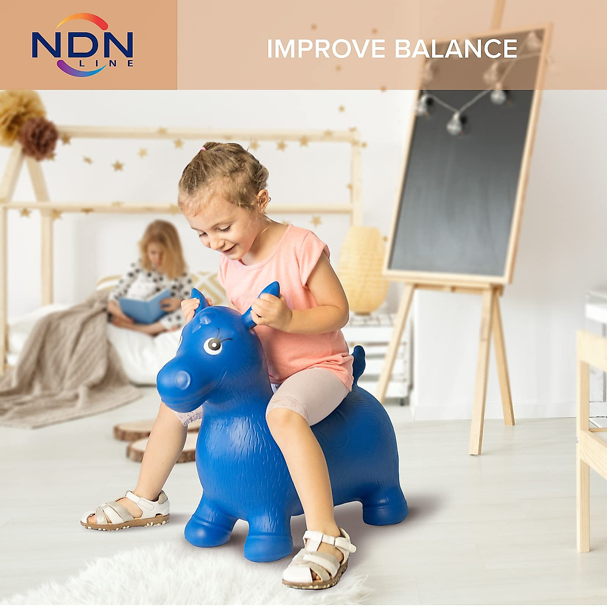 NDN LINE Bouncy Horse - Birthday Gift for 2 year old Hopper Horse Inflatable Jumping Animal with Pump (SINGLE)