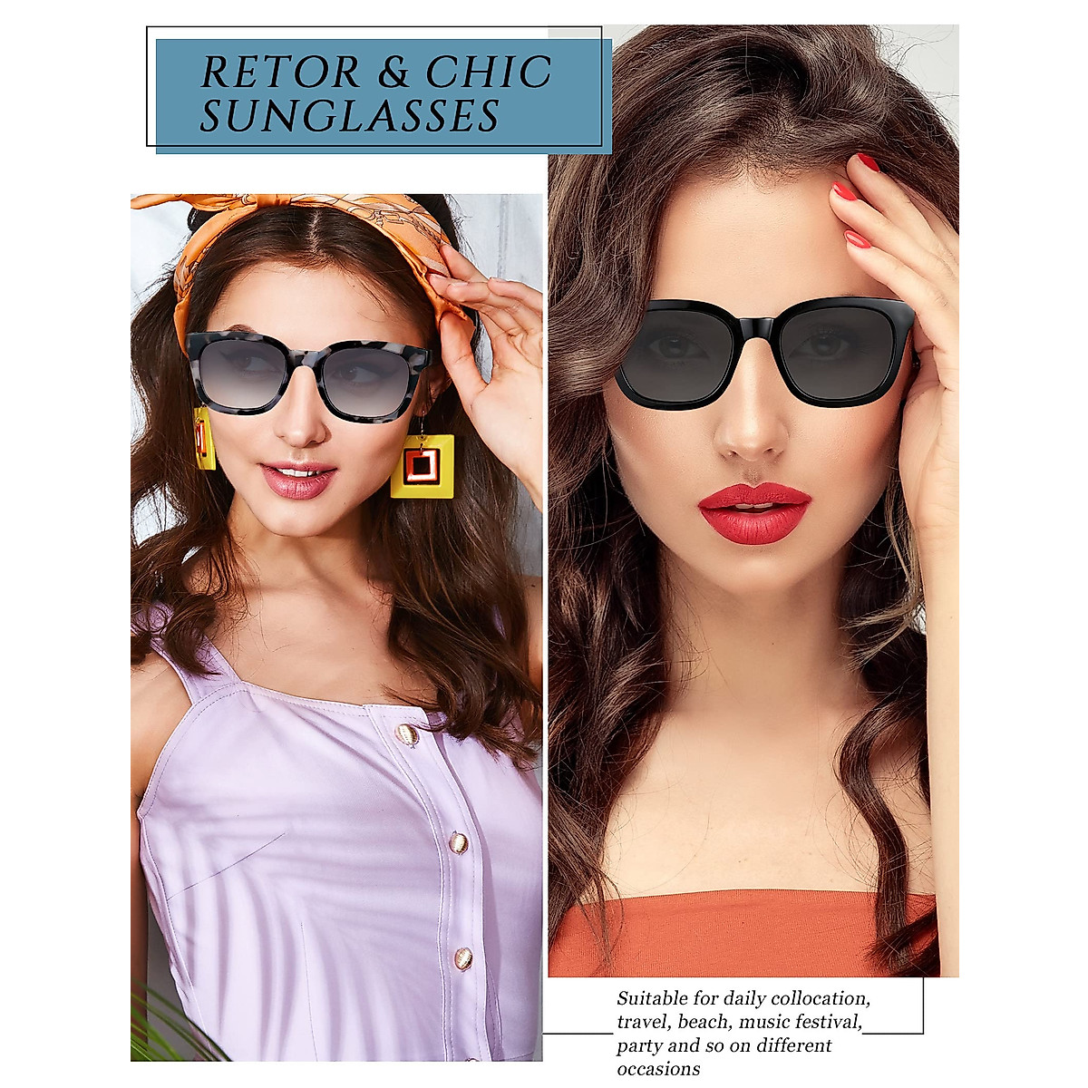 Xuhal 4 Pairs Polarized Sunglasses for Women Men Classic Square Trendy Sunglasses for Women Boys Girls UV Protection Lens Sunnies Vintage Eyewear Retro Trendy Shades Sun Glasses, 4 Styles