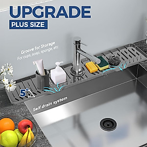 24" Kitchen Sink Faucet Splash Guard Plus Size Silicone Sink Faucet Drying Mat Faucet Handle Drip Catcher Tray Dish Sponge Holder Kitchen Sink Accessories Protector Home Organization Gadgets Organizer