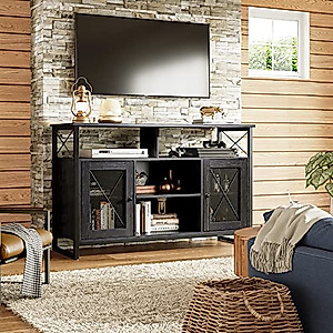 WLIVE TV Stand for 55 inch TV, Tall Entertainment Center with Storage, Industrial Farmhouse TV Console for Bedroom Living Room, Charcoal Black