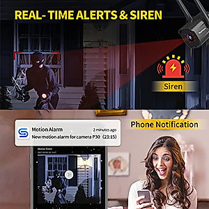 Septekon 2K Home Security Cameras 4 Pack, 2.4G Wired WiFi Security Camera Outdoor with Night Vision, Two-Way Audio, IP66, Motion Detection Alarm, Dual Antenna, Black