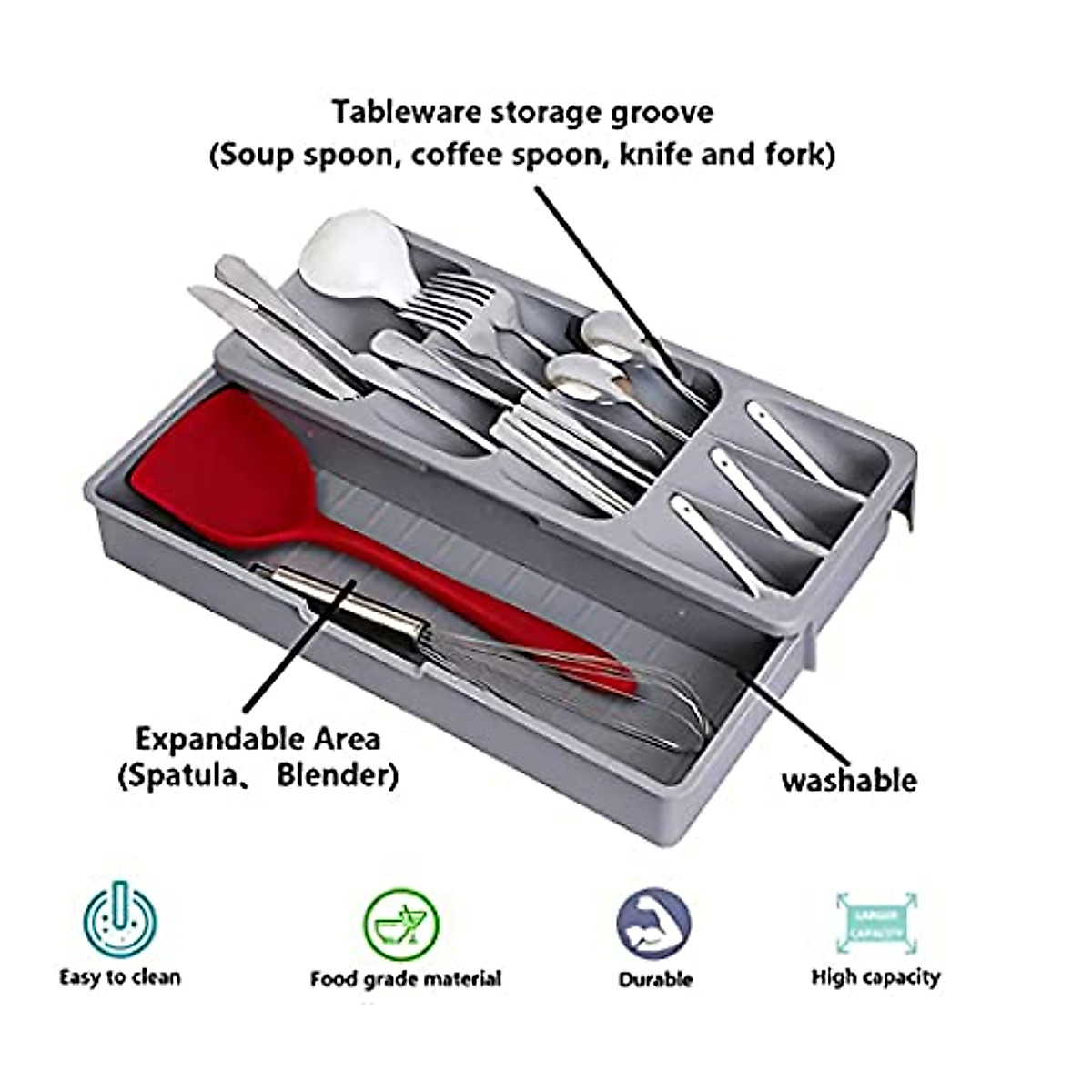 Kitchen Drawer Silverware Organizer Tray, Expandable Kitchen Utensils Organizer for Cutlery, Flatware,Spoon Knife and Fork Partition Storage