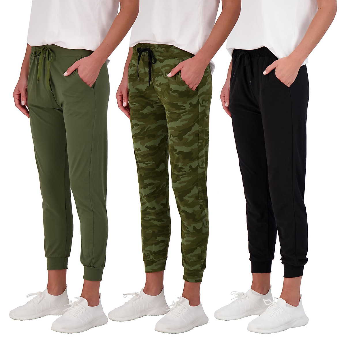 Real Essentials Women's Lounge Jogger Soft Teen Sleepwear Pajamas Fashion Loungewear Yoga Pant Active Athletic Track Running Workout Casual wear Ladies Yoga Sweatpants Pockets, Set 4, S, Pack of 3