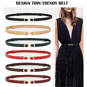 ALAIX Women's Leather Skinny Belt for Dress Adjustable Thin Waist Belt for Lady Waistband with Golden Buckle Winered