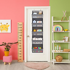 Fixwal Over The Door Hanging Organizer 5 Shelf Bathroom Organizers and Storage with 2 Large Metal Hooks and 12 Pockets for Bedroom, Living Room, Baby Nursery, Bathroom, Kitchen (Grey)