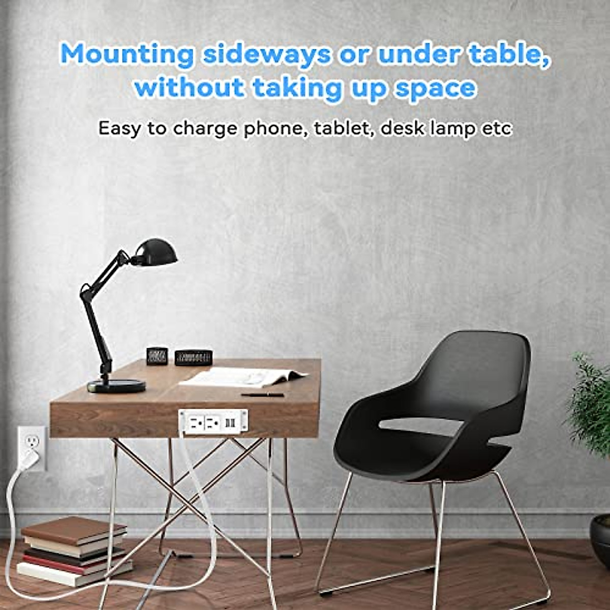 Kungfuking Power Strip with USB, Wall Mountable Socket Surge Protector Power Strip with 2 AC Outlets and 2 USB Charging Ports White Extension Cord 6.56 FT, Flat Plug