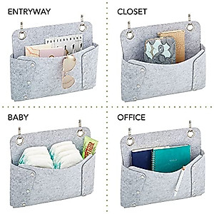 mDesign Soft Felt Over The Door Hanging Storage Organizer for Closets in Bedrooms, Hallway, Entryway, Mudroom - Hooks Included - Textured Print, 2 Pack - Light Gray/Chrome