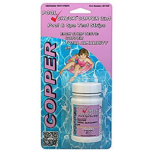 Industrial Test Systems 481348 Copper 3 in 1 Pool Check | Made in USA | 3 Parameter Pool Test Strips | Copper, pH, & Total Alkalinity | Easy Match Colors | Lowest Copper Detection Levels