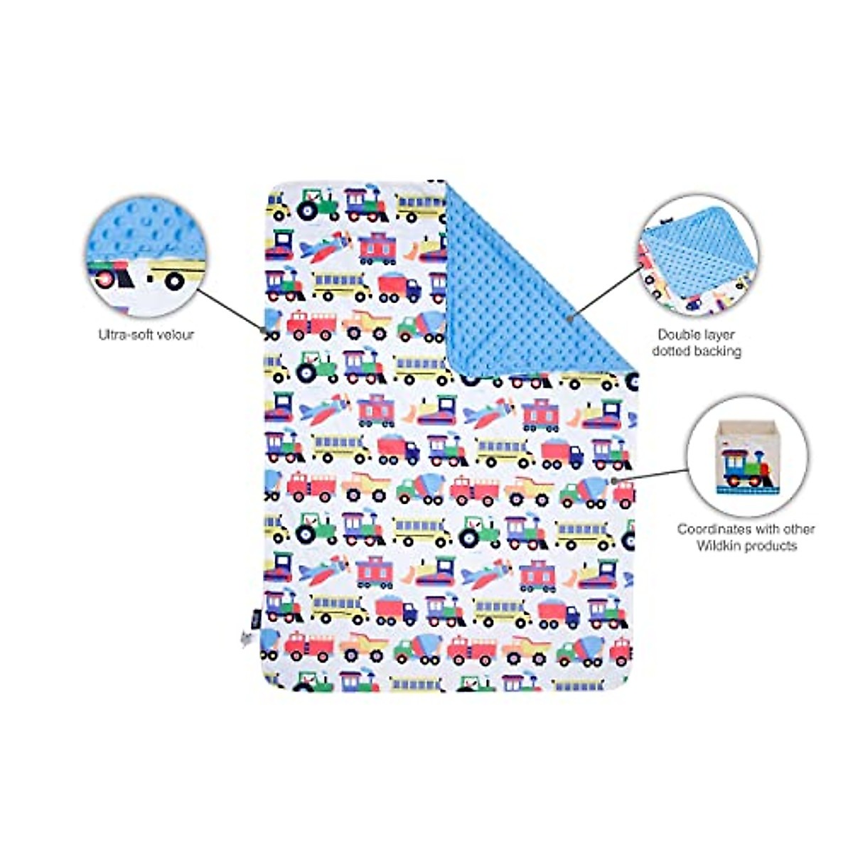 Wildkin Cotton Fitted Crib Sheet Bundle with Plush Throw Blanket (Trains, Planes & Trucks)