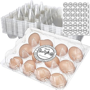 Zhanmai Plastic Egg Cartons for 12 Eggs with Sticker Labels Extra Large Duck Egg Tray Reusable Egg Container with Egg Carton Stickers Plastic Egg Holder for Refrigerator Family Market(120 Pcs)