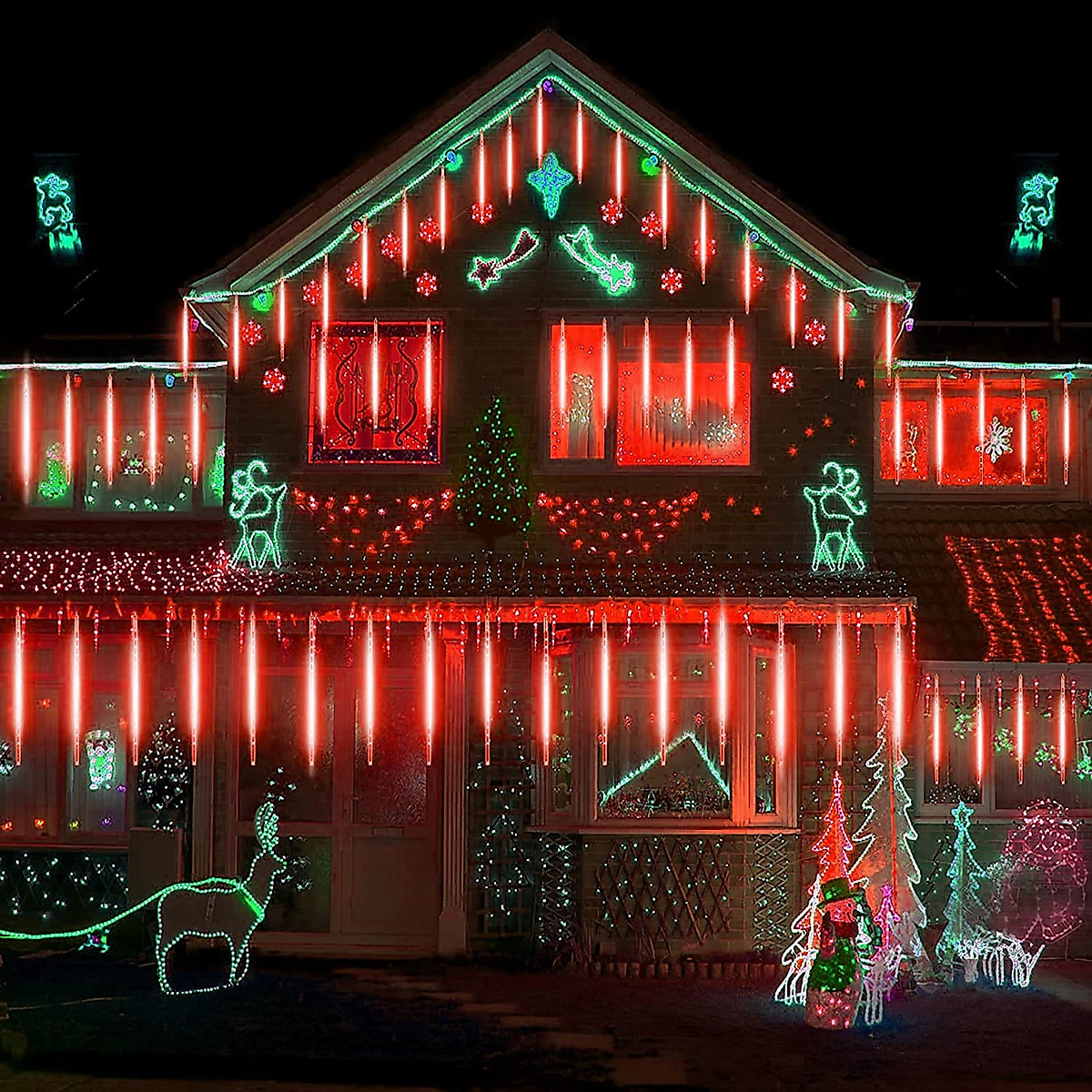 LED Falling Rain Light 30cm 10 Tubes 300 LED Snow Fall Lighting Lcicle Cascading Icicle String Light for Indoor Outdoor Wedding Garden Tree Home Decor, Red