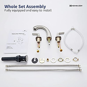 Bathroom Faucet Brushed Nickel,Widespread Bathroom Faucet for 3 Hole,Bathroom Sink Faucet 2 Handles Vanity Faucet,HOMELODY Lavatory Faucet 8 Inch with Pop Up Drain