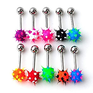 Silicone Soft Spike Barbell Tongue Ring Stud Bars Nipple Ring Piercing Stainless Steel Body Jewelry 10pc
