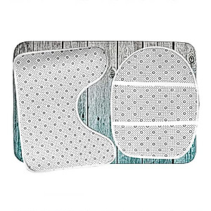 WONDERTIFY Wood Panels Bathroom Antiskid Pad Digital Tones Effect 3 Pieces Bathroom Rugs Set, Bath Mat+Contour+Toilet Lid Cover Teal Grey
