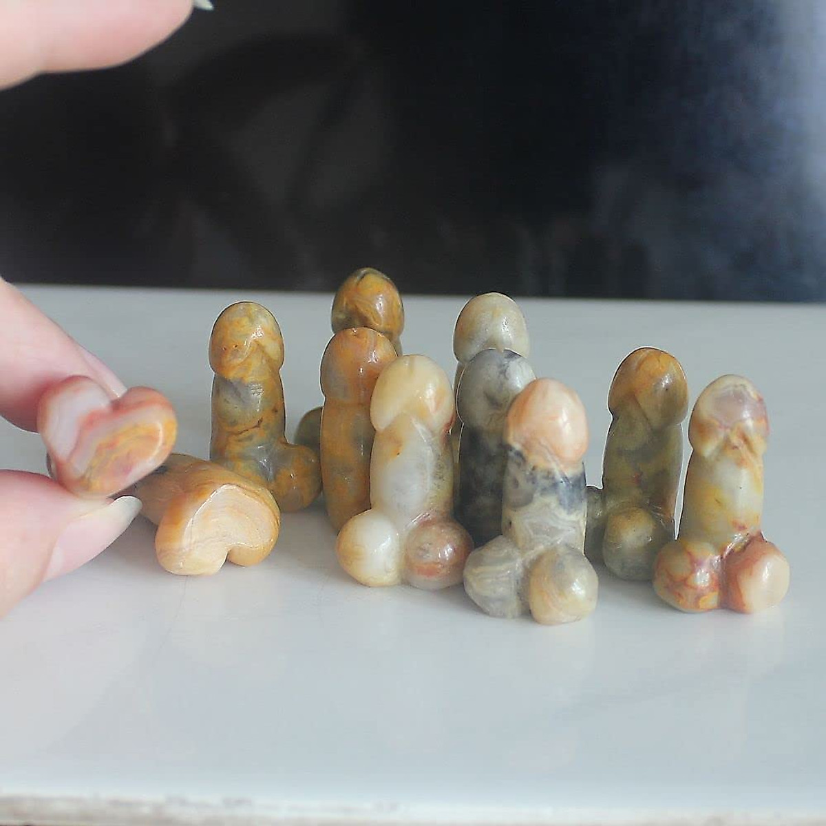 28-30mm Two Mixed gemstom Crystal Man genital Penis Testicle Figurine for Gifts (Crazy lace Agate)