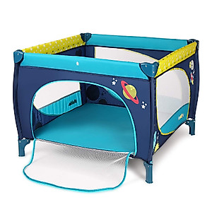 Baby Play Portable Playard Play Pen with Mattress Safety Baby Playard with Door Activity Center for Toddler Boys Girls Fun Time Indoor and Outdoor 39inch x 39inch（Blue）