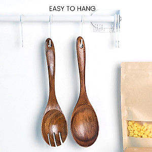 LOVEINUSA Salad Servers, 10.7in Wood Salad Tongs Salad Serving Set Salad Serving Tossing Utensils for Mixing, Tossing and Cooking