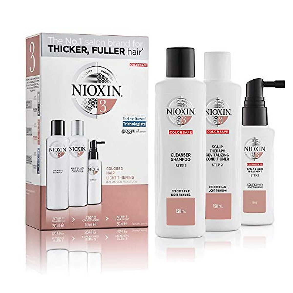 Nioxin System Kit 3, Strengthening & Thickening Hair Treatment, For Color Treated Hair with Light Thinning, Trial Size (1 Month Supply)