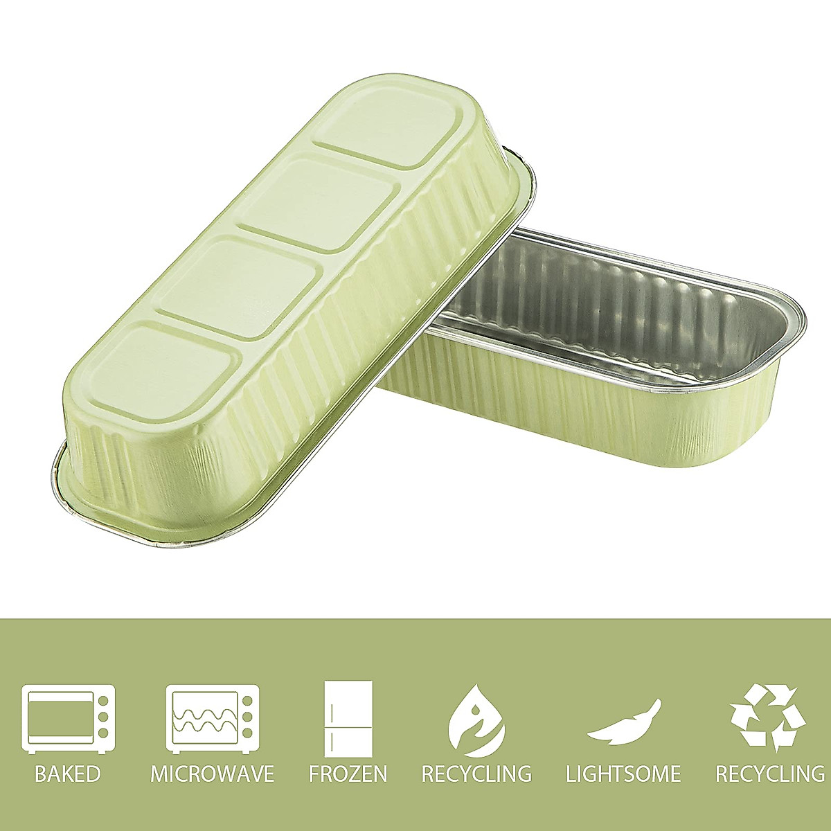 EUSOAR Foil Ramekins with Lids, 50pcs 6.8oz 6.5"x2.5"x1.2" Disposable Aluminum Baking Cups Pan with Lids, Rectangle Cupcake Containers Wrappers，Dessert Cheesecake Creme Brulee Pan