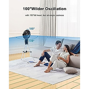 TriPole Oscillating Standing Fan 11” Outdoor Fan for Patios Quiet Pedestal Fan 12000mAh Rechargeable Battery Operated Floor Fan with Remote Control Portable Fan for Bedroom Patio Home Camping Travel