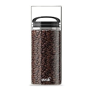 Best PREMIUM Airtight Storage Container for Coffee Beans, Tea and Dry Goods - EVAK - Innovation that Works by Prepara, Glass and Stainless, Compact Black Gloss Handle, Large -