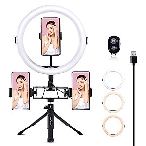 K&F Concept 11 Inch Selfie Ring Light Set with Tripod Stand Cell Phone Holder 3 Light Modes Smartphone Ring Light
