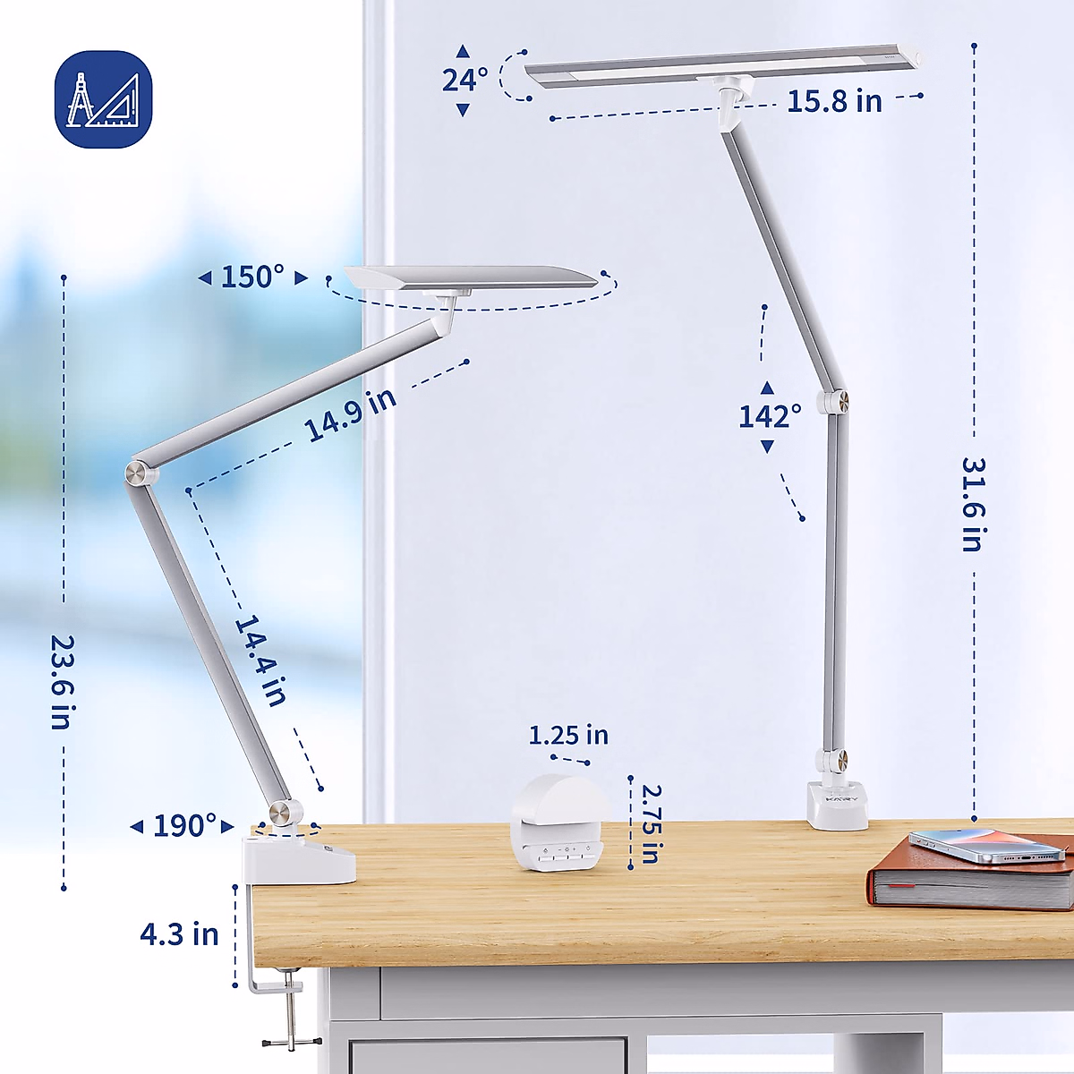 Kary Desk Lamps for Home Office with Remote, Swing Arm Tall Desk Lamp, Extra Bright Led Computer Desk Light, Eyes Protected Desktop Lights with Adjustable Lighting for Task, Drafting, Work, Architect