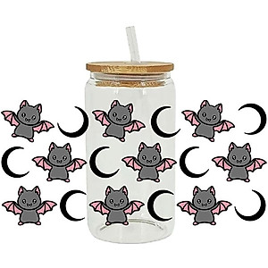 Gray Bat Halloween UV DTF Cup Wrap,Horror Printed Glass Cup Wrap,Cute Ghost Pumpkin Waterproof Cup Wraps Sticker Tumbler Wrap Transfers Decal Rub on Transfers Iron-on Transfers